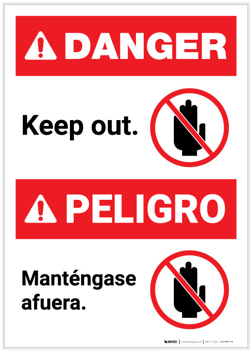 Danger: Bilingual Keep Out Spanish Portrait - Label | Creative Safety ...