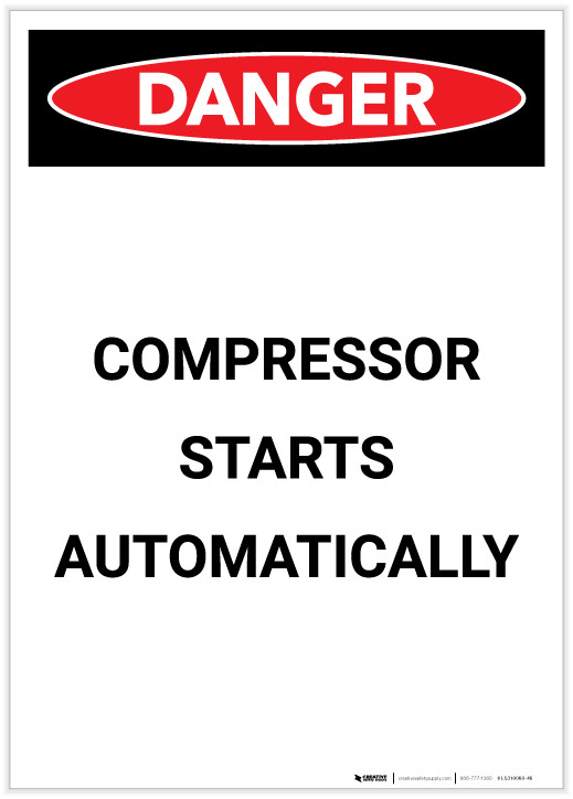 Danger: Compressor Starts Automatically Portrait - Label