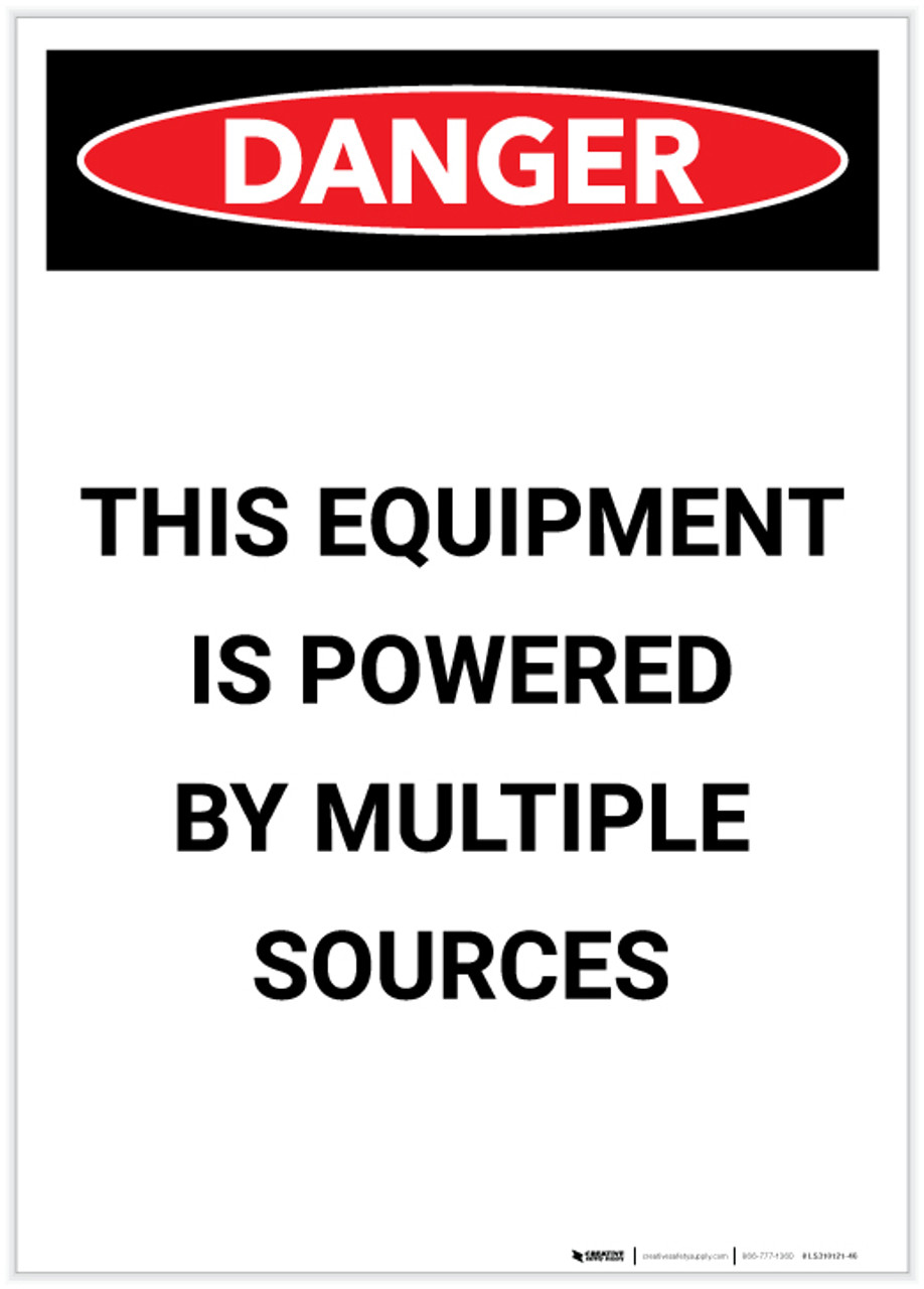 Danger: Electrical Powered Multiple Sources Portrait - Label