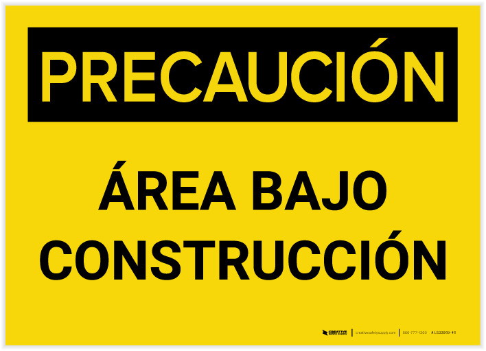 Caution: Area Under Construction (Spanish) - Label