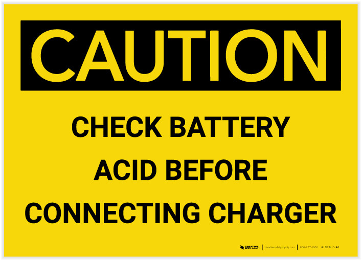 Caution: Check Battery Acid Before Connecting Charger - Label ...