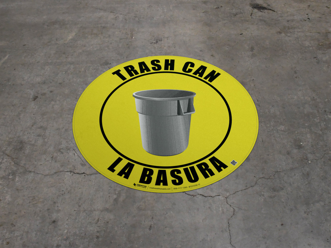 Trash Can Floor Sign - English and Spanish | Creative Safety Supply