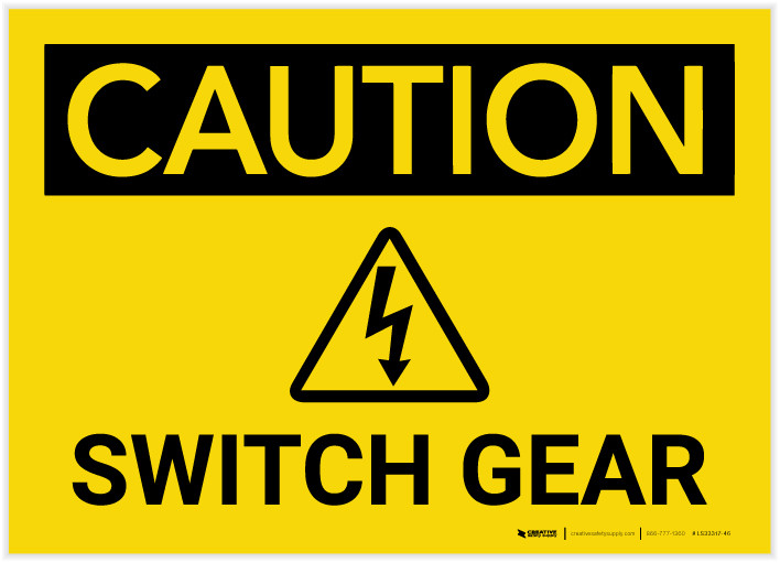 Caution: Switch Gear with Graphic - Label | Creative Safety Supply