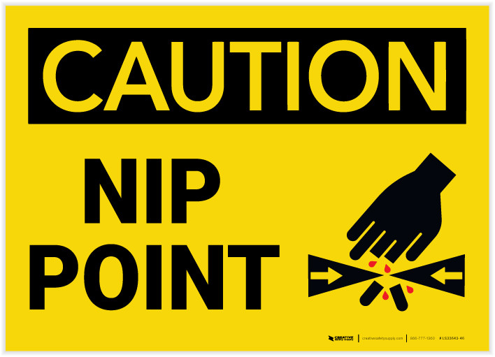 Caution: Nip Point with Graphic - Label | Creative Safety Supply