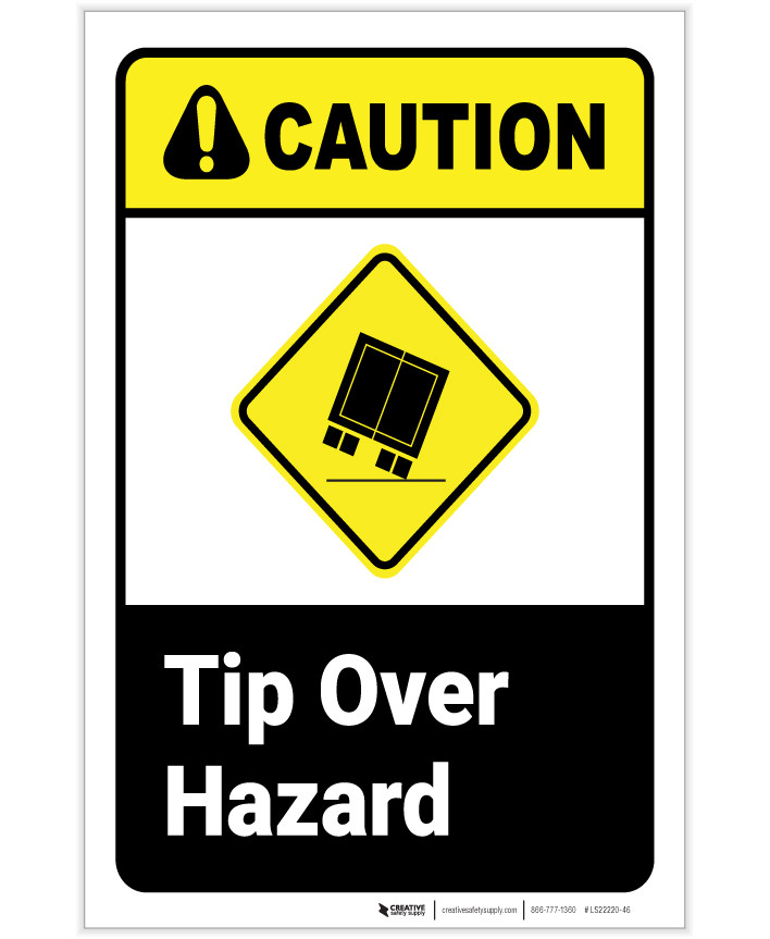 Caution: Tip Over Hazard ANSI Portrait - Label