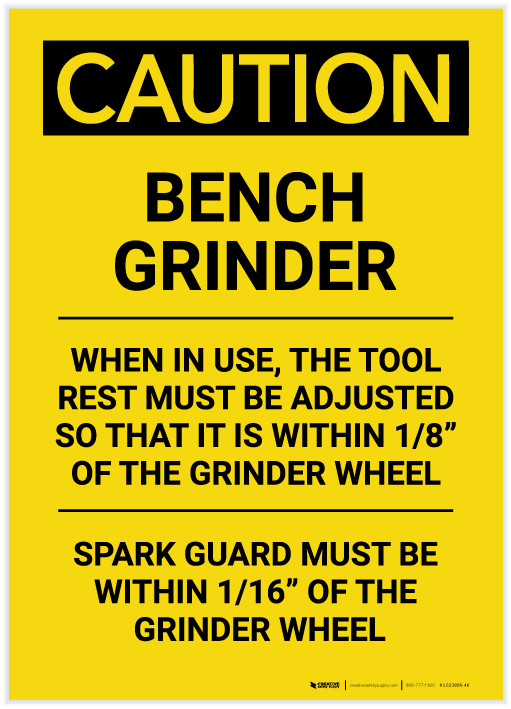 Caution: Bench Grinder Portrait - Label | Creative Safety Supply