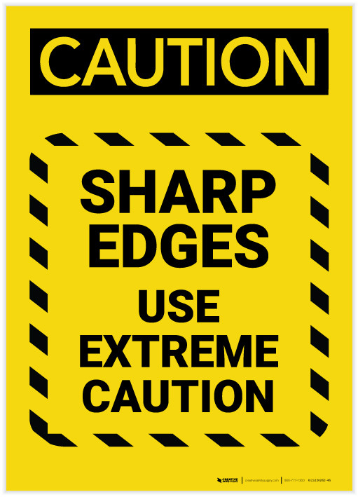 Caution: Sharp Edges Use Extreme Caution Portrait - Label