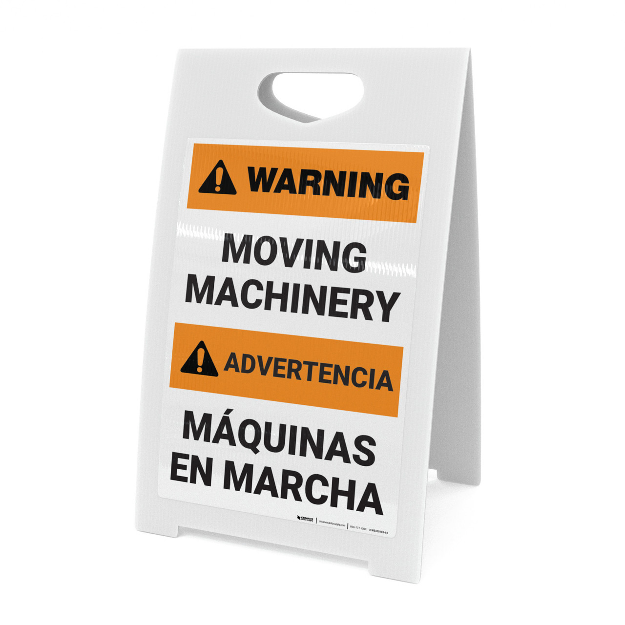 Warning: Moving Machinery Bilingual Spanish - A-Frame Sign | Creative ...