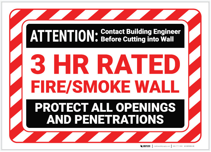 Attention Fire Smoke Wall with Hazard Border Landscape - Label ...