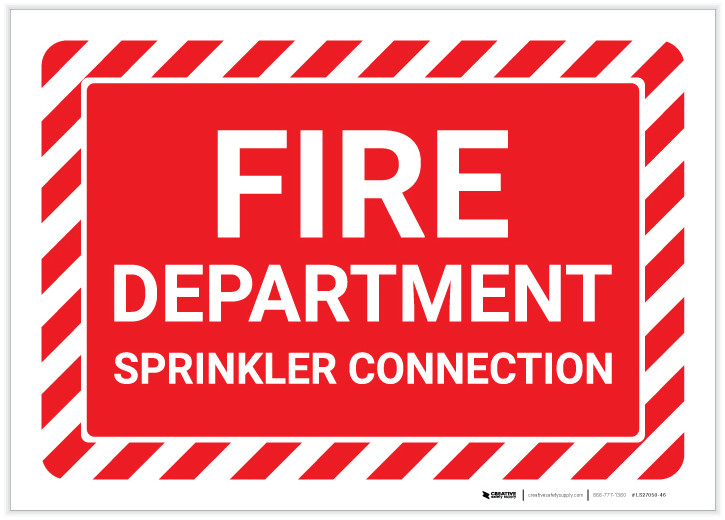 Fire Department Sprinkler Connection with Hazard Border Landscape - Label