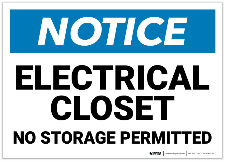 Notice: Electrical Closet No Storage Permitted - Label | Creative ...