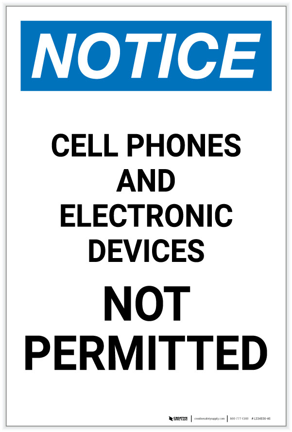 Notice: Cell Phones and Electronics Not Permitted Portrait - Label ...