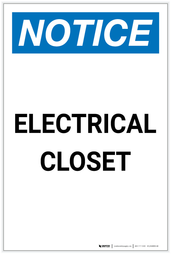 Notice: Electrical Closet Portrait - Label | Creative Safety Supply