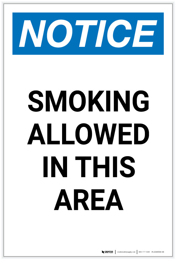 Notice: Smoking Allowed in This Area Portrait - Label | Creative Safety ...