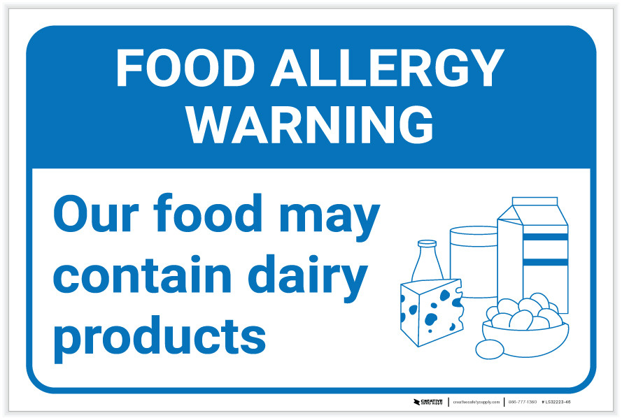Warning: Food Allergy Warning Food May Contain Dairy with Icon ...