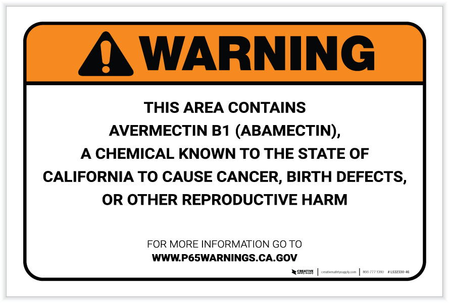 Warning: Prop 65 Avermectin B1 (Abamectin) - Label | Creative Safety Supply