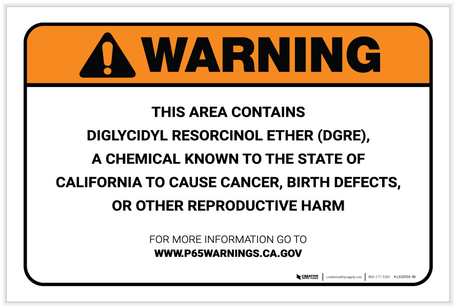 Warning: Prop 65 Diglycidyl Resorcinol Ether (DGRE) - Label | Creative ...