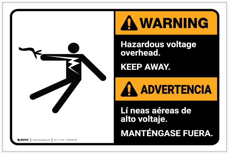 Warning: Hazardous Voltage Overhead Bilingual Spanish - Label ...