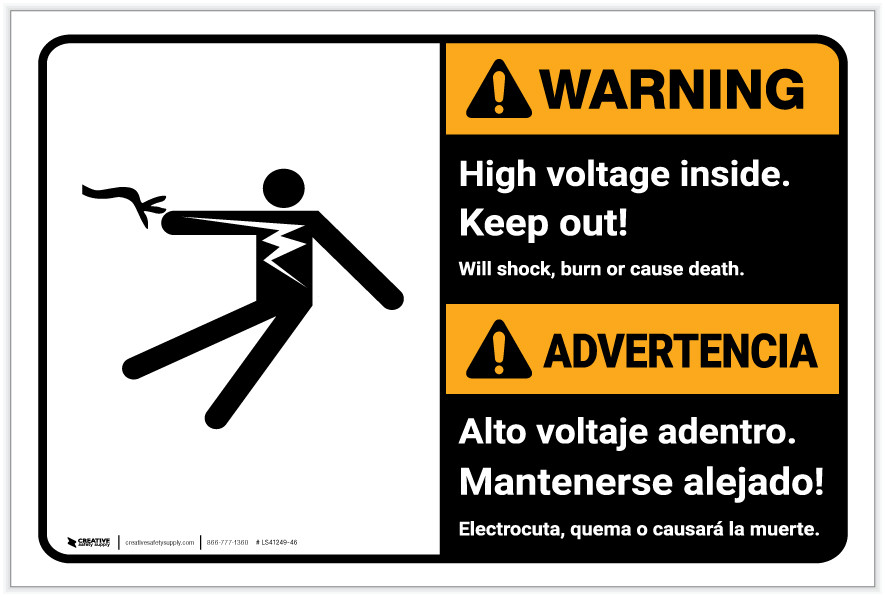 Warning: High Voltage Inside Keep Out Bilingual Spanish - Label ...
