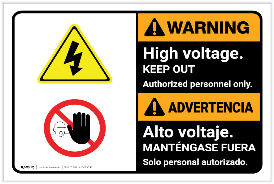 Warning: High Voltage Keep Out Bilingual Spanish - Label | Creative ...