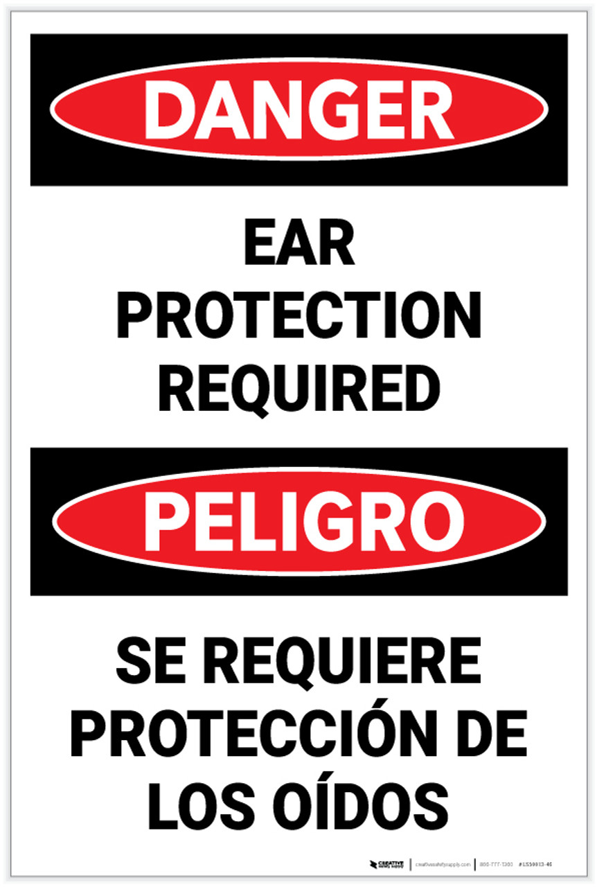 Danger Ppe Ear Protection Required Bilingual Spanish Label