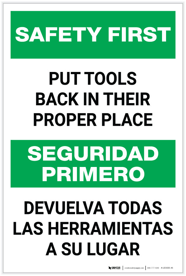 Safety First: Put Tools Back in Their Proper Place Bilingual Spanish ...