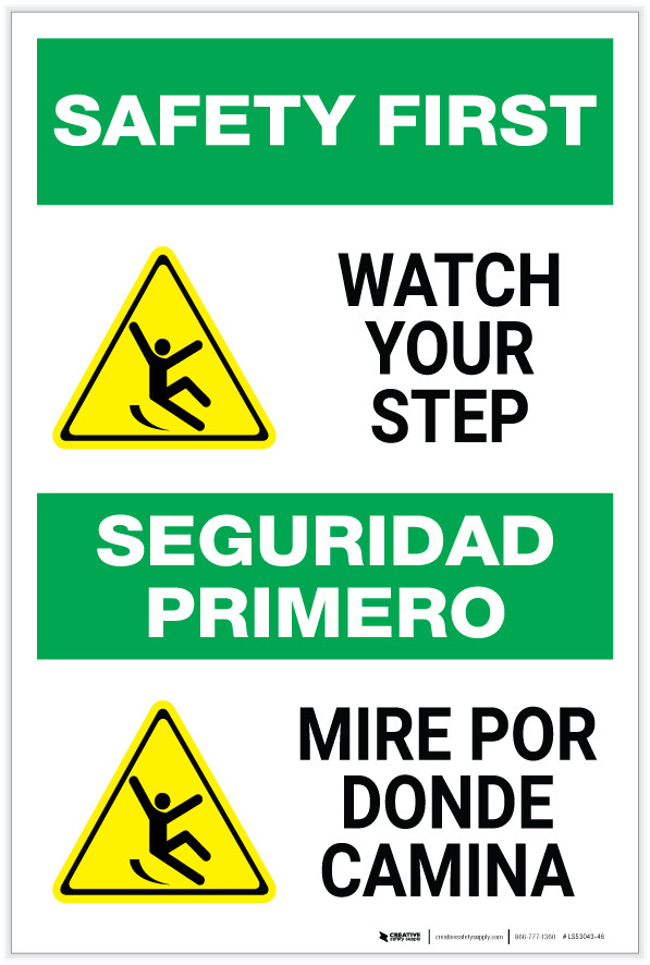 Safety First: Watch Your Step Bilingual Spanish with Icon - Label ...