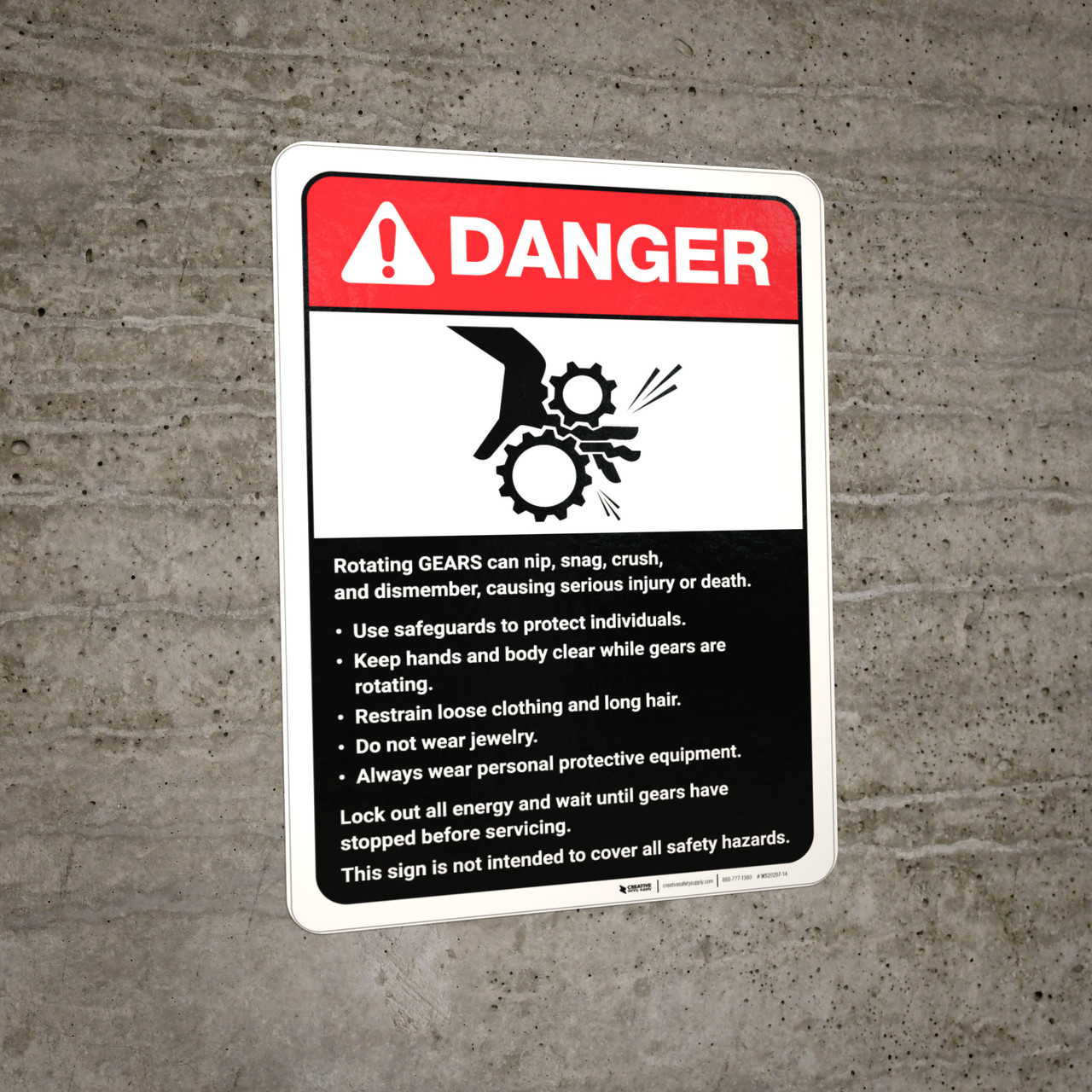 Danger: Rotating Gears Guidelines ANSI - Wall Sign | Creative Safety Supply
