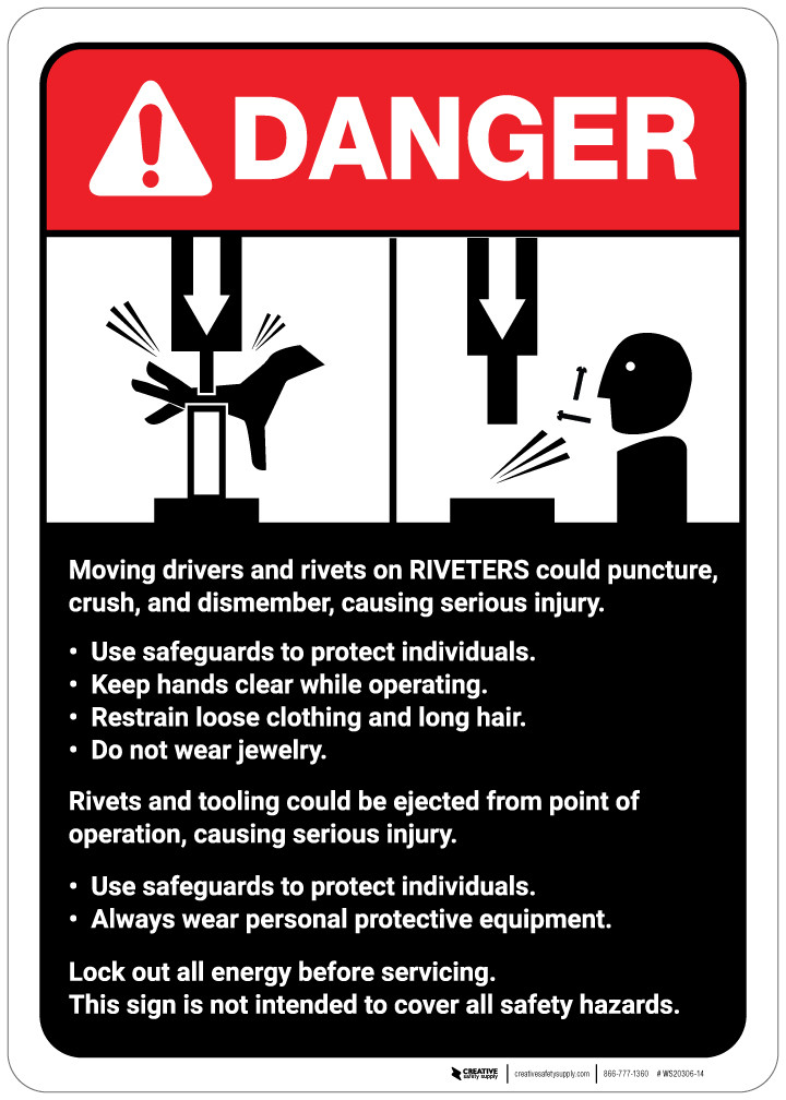 Danger: Rivits and Riviters Machine Guidelines ANSI - Wall Sign ...