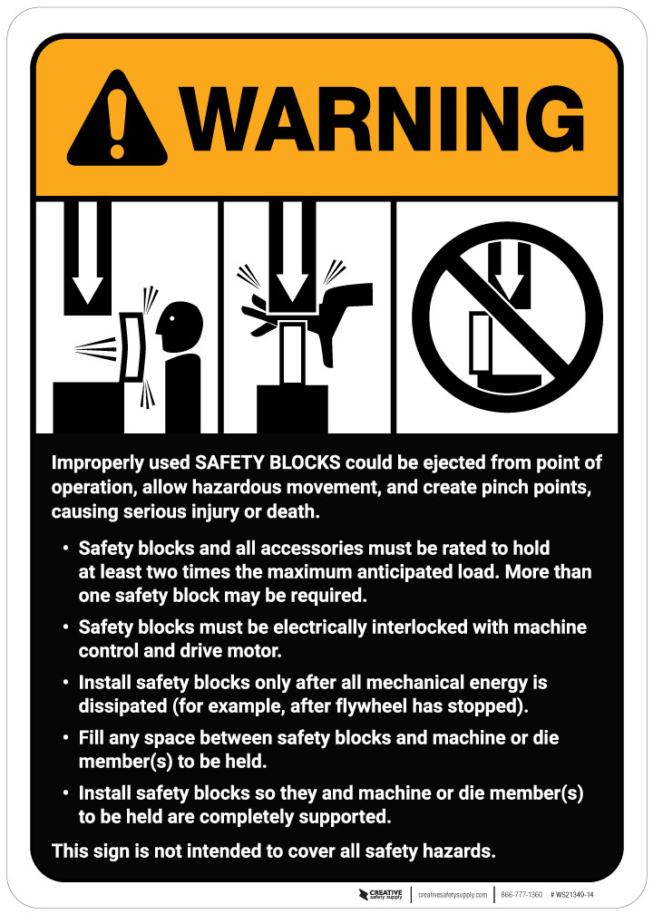 Warning: Safety Blocks Guidelines ANSI - Wall Sign | Creative Safety Supply