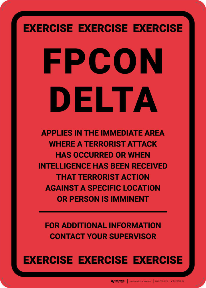 FPCON DELTA - Exercise - Wall Sign | Creative Safety Supply