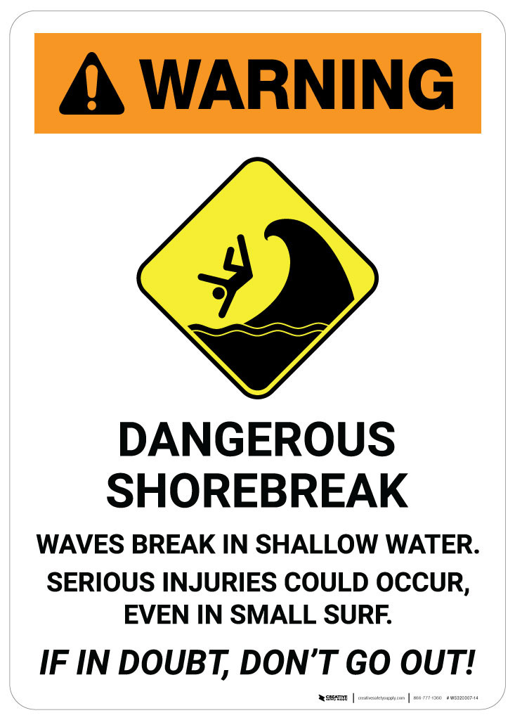 Warning: Dangerous Shorebreak with Icon - Wall Sign | Creative Safety ...