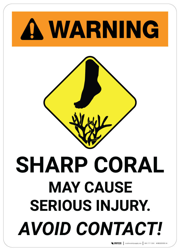 Warning: Sharp Coral with Icon - Wall Sign | Creative Safety Supply
