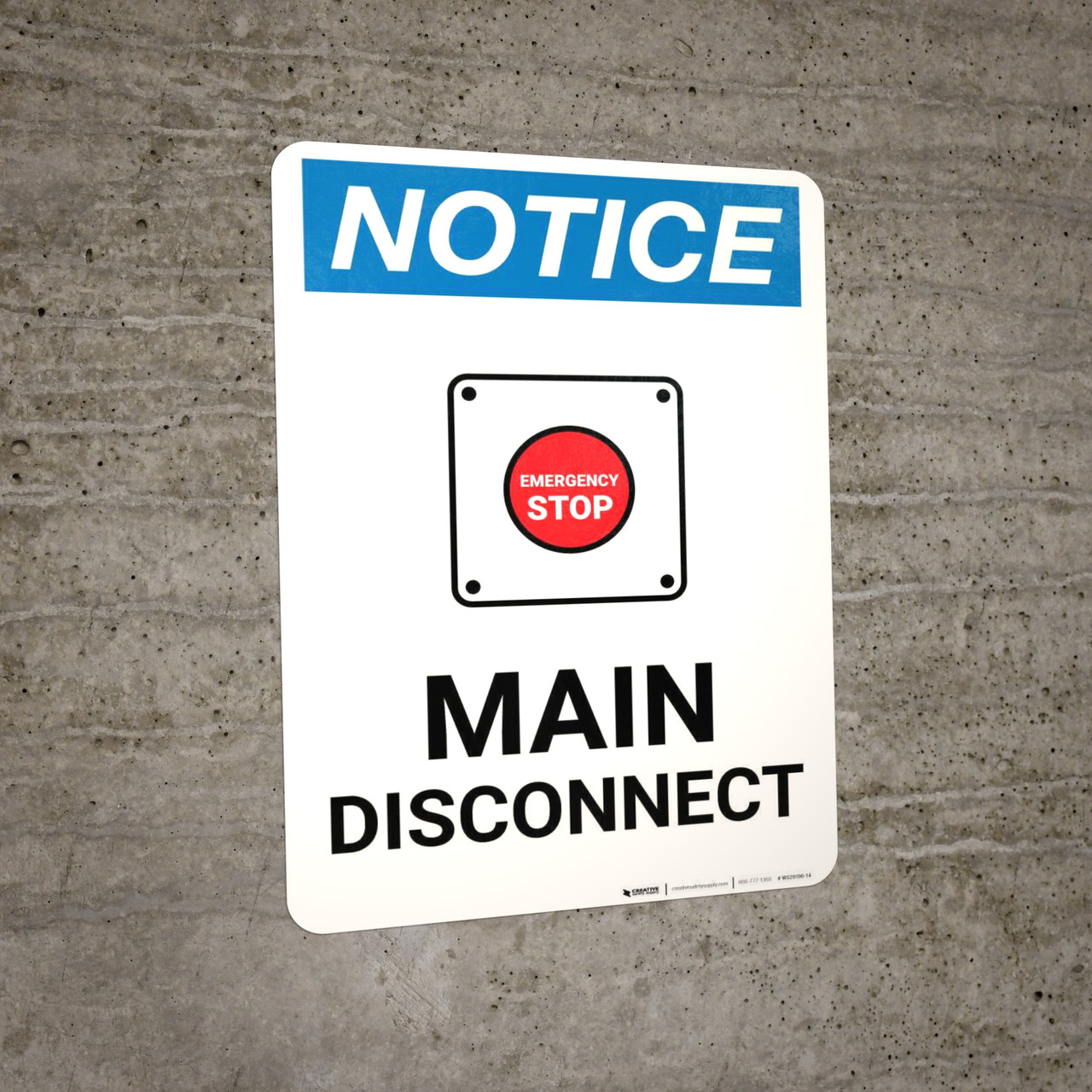 Notice: Main Disconnect Portrait with Emergency Stop Icon | Creative ...