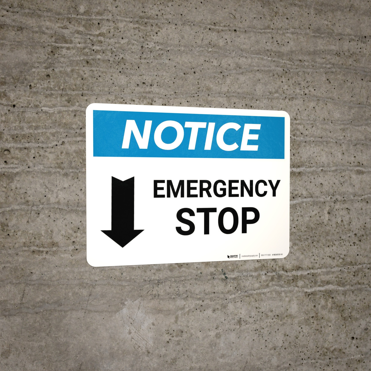 Notice: Emergency Stop Button with Down Arrow Landscape | Creative ...
