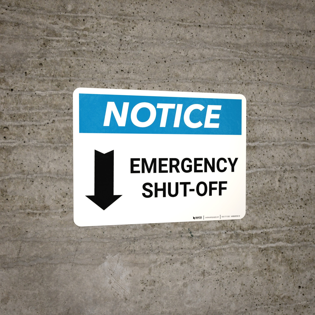Notice: Emergency Shut-off with Down Arrow Landscape | Creative Safety ...