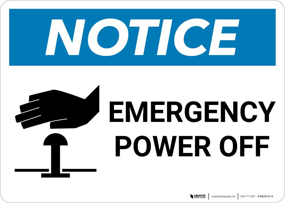 Notice: Emergency Power Off with Icon Landscape | Creative Safety Supply