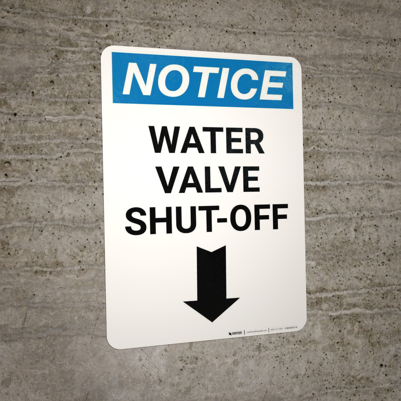 Notice: Water Valve Shut-Off with Down Arrow Portrait | Creative Safety ...