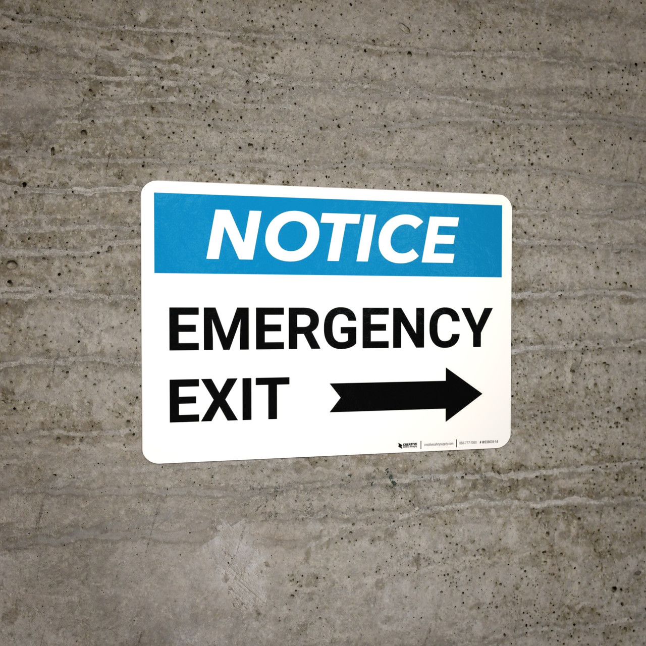 Notice: Emergency Exit with Right arrow Landscape | Creative Safety Supply