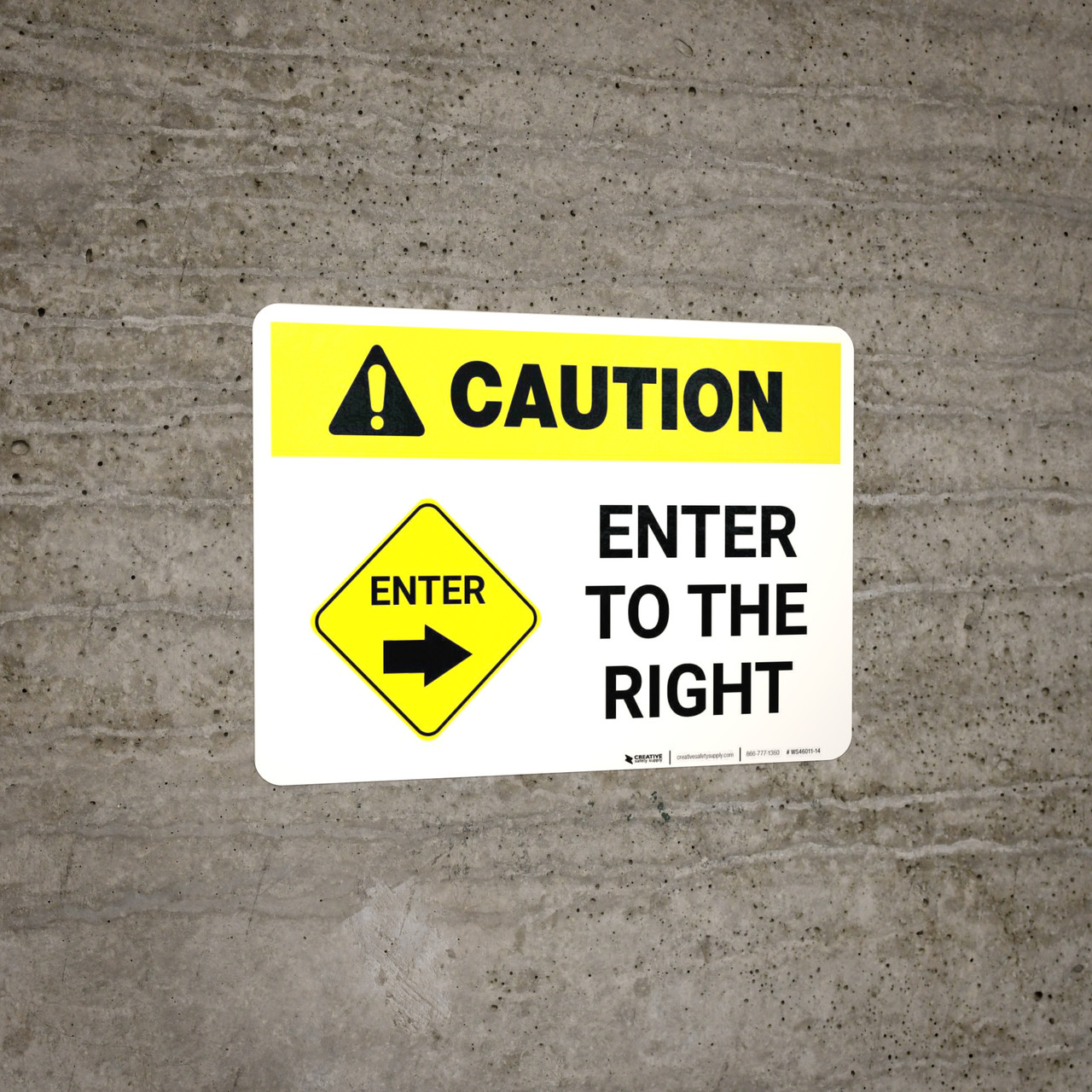 Caution: Enter To The Right with Icon Landscape | Creative Safety Supply