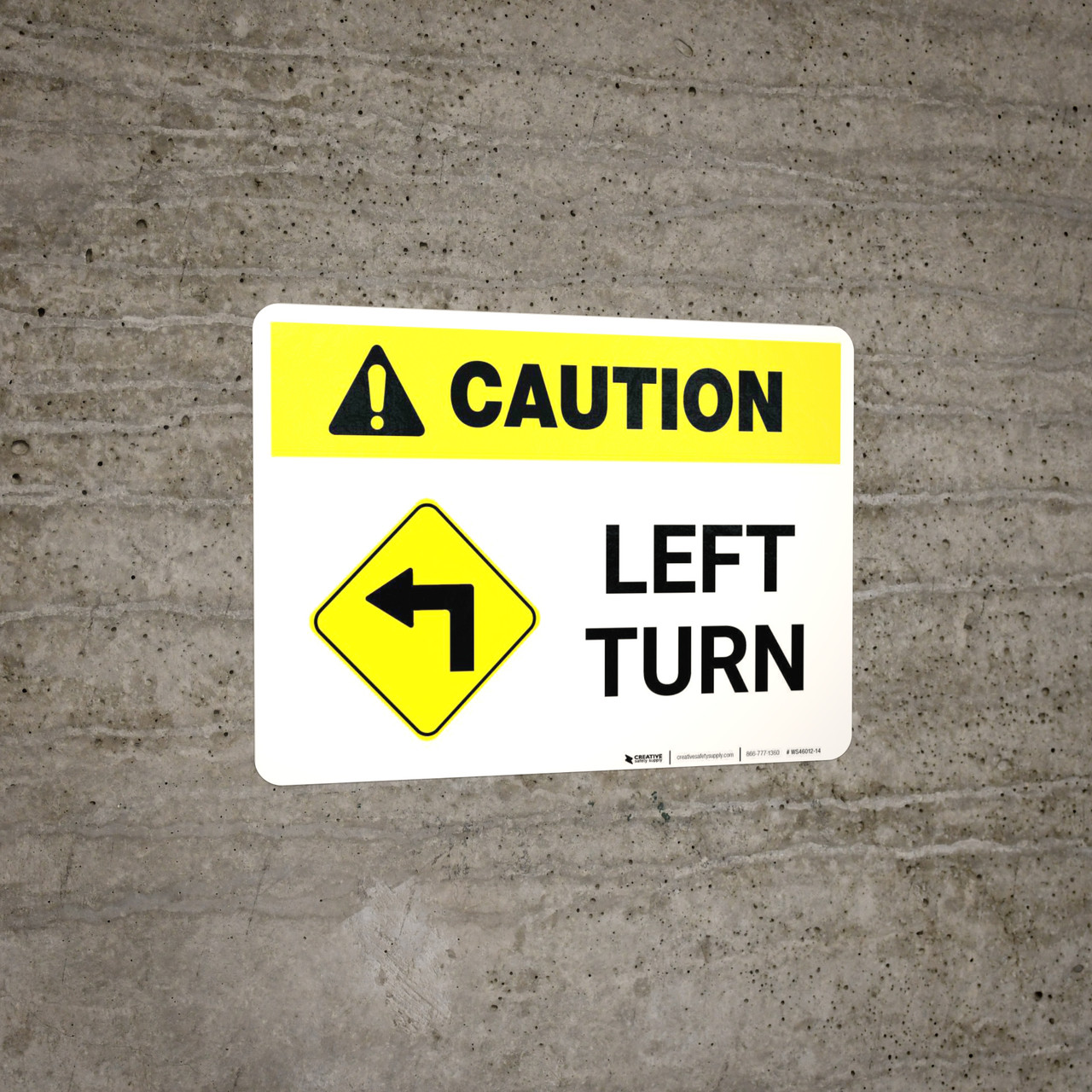 Caution: Left Turn with Icon Landscape | Creative Safety Supply