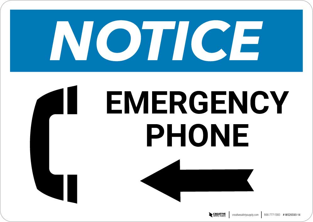 Notice: Emergency Phone with Left Arrow and Icon Landscape | Creative ...