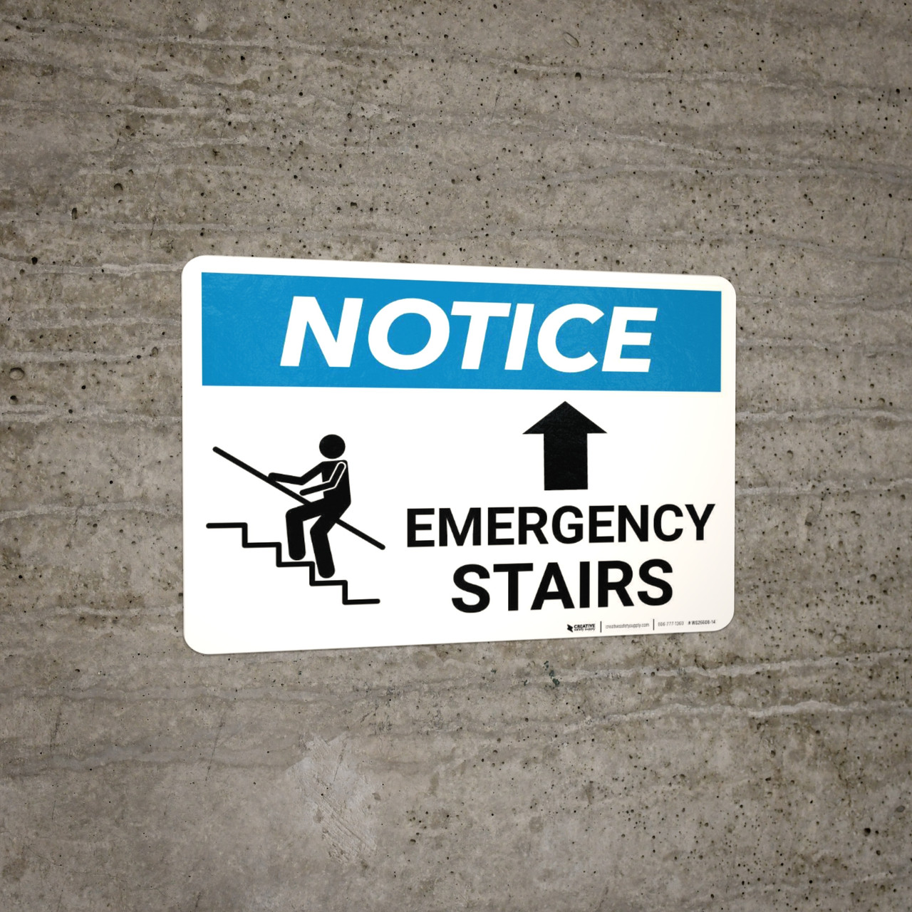 Notice: Emergency Stairs with Up Arrow Landscape | Creative Safety Supply