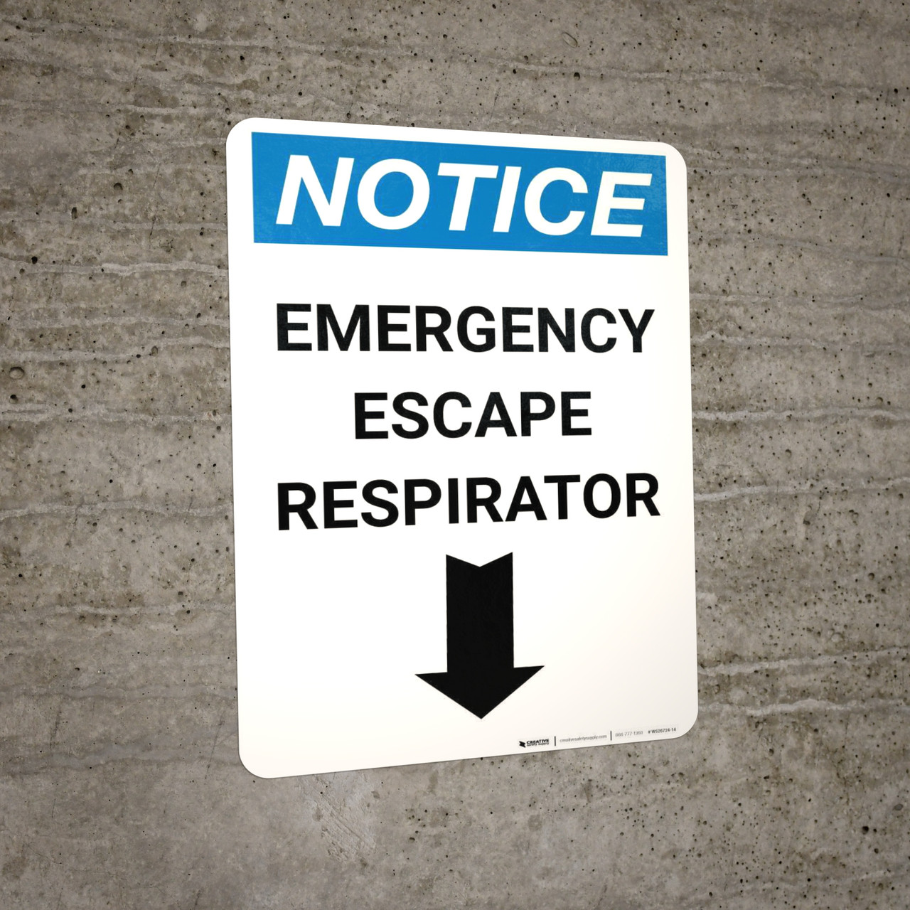 Notice: Emergency Escape Respirator with Down Arrow Portrait | Creative ...