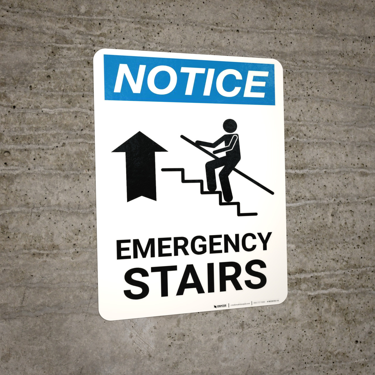 Notice: Emergency Stairs with Arrow Portrait | Creative Safety Supply