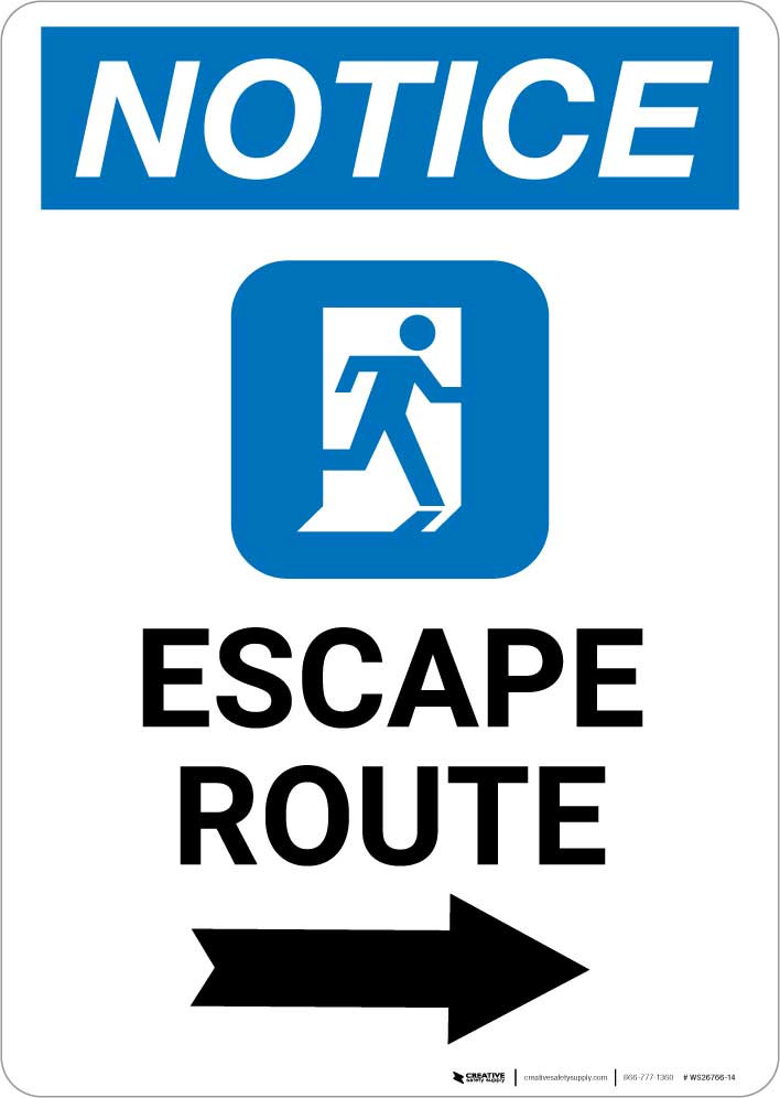 Notice: Escape Route Right Arrow with Icon Portrait | Creative Safety ...