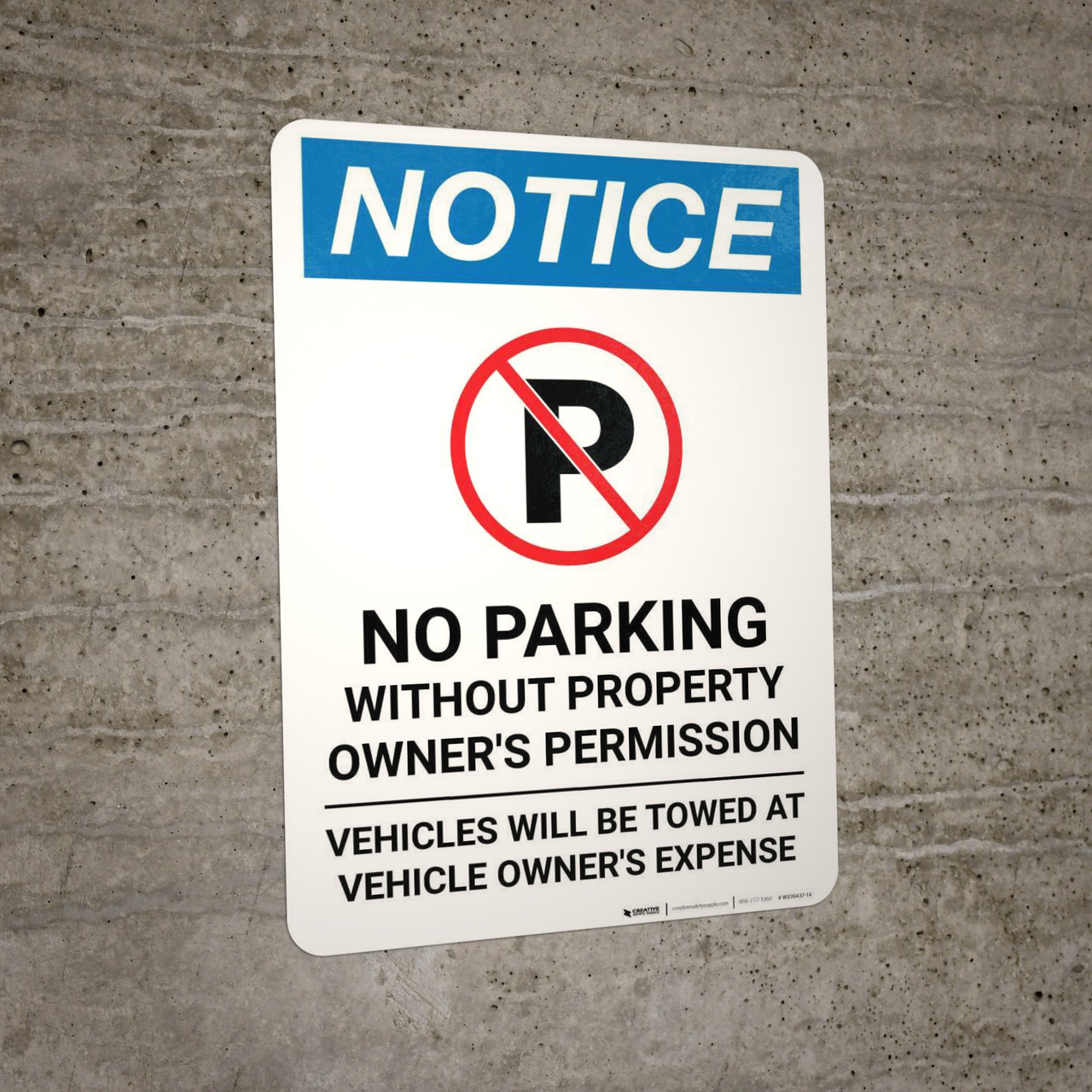 Notice: No Parking Without Property Owner's Permission with Icon Portrait