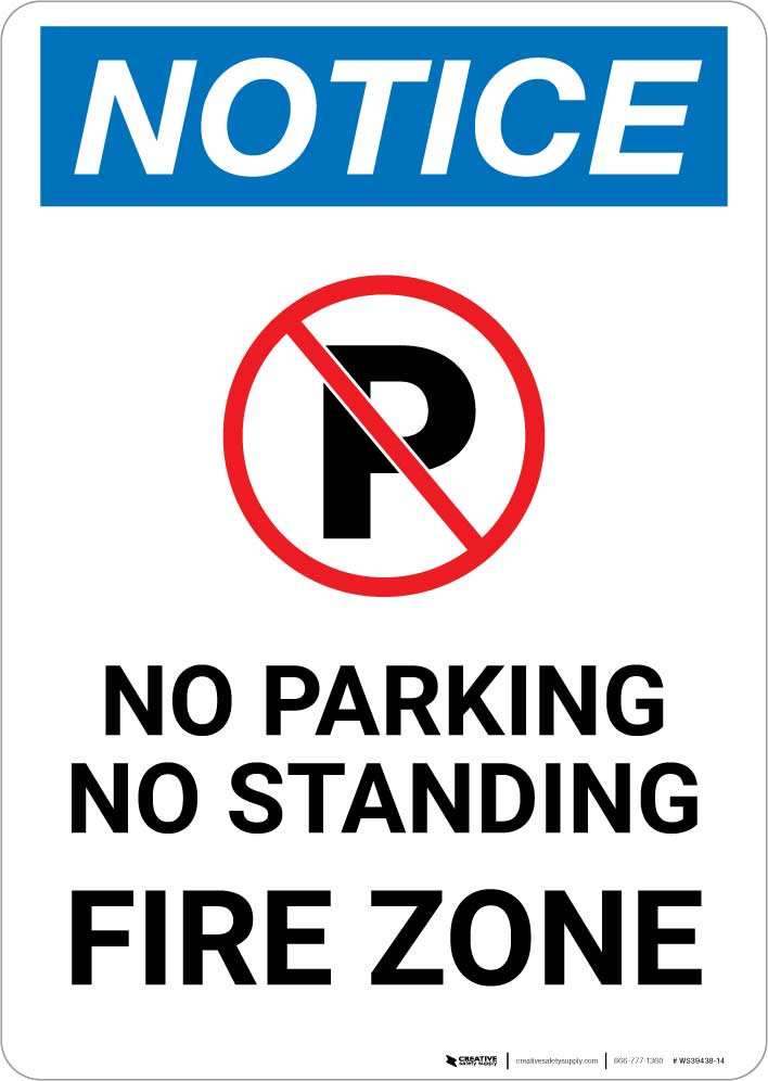 Notice: No Parking or Standing - Fire Zone Portrait