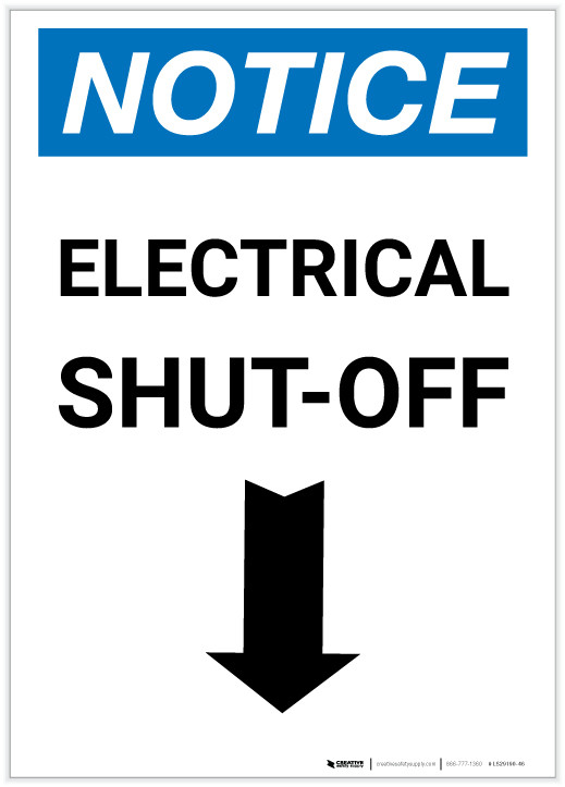 Notice: Electrical Shut-Off Portrait with Down Arrow - Label | Creative ...