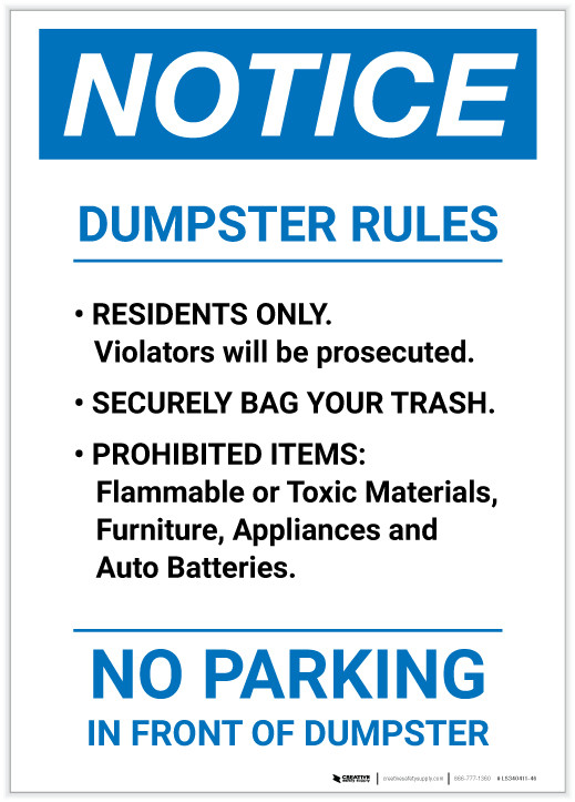 Notice: Dumpster Rules Portrait - Label